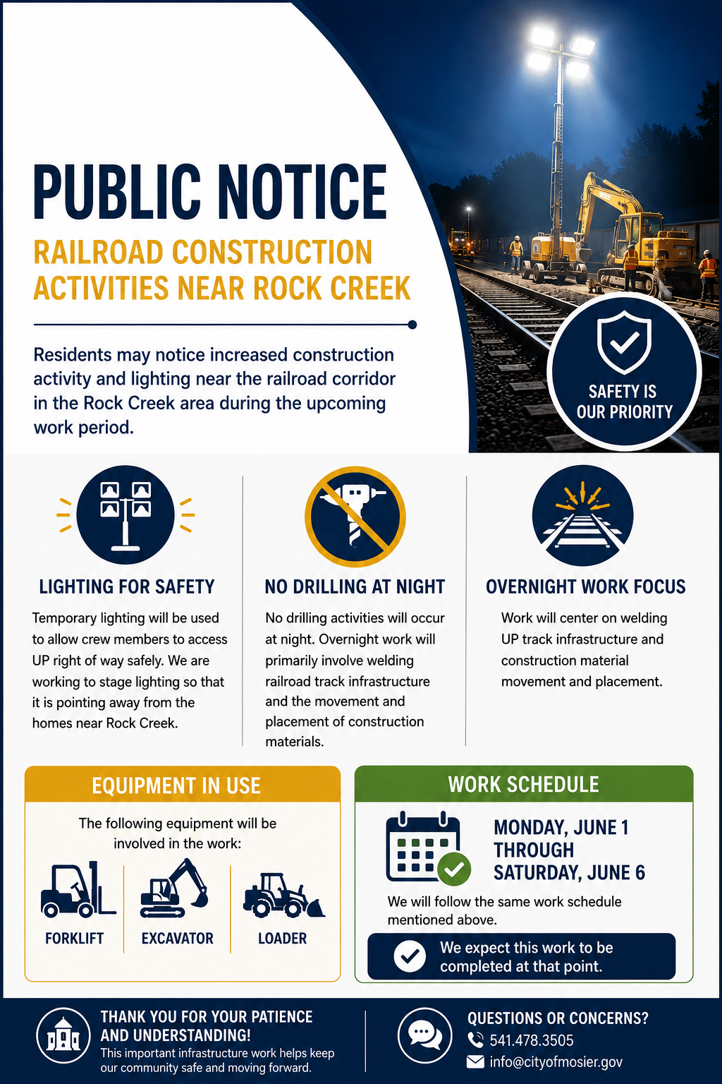 PUBLIC NOTICE: Railroad Construction Activities Near Rock Creek – City ...